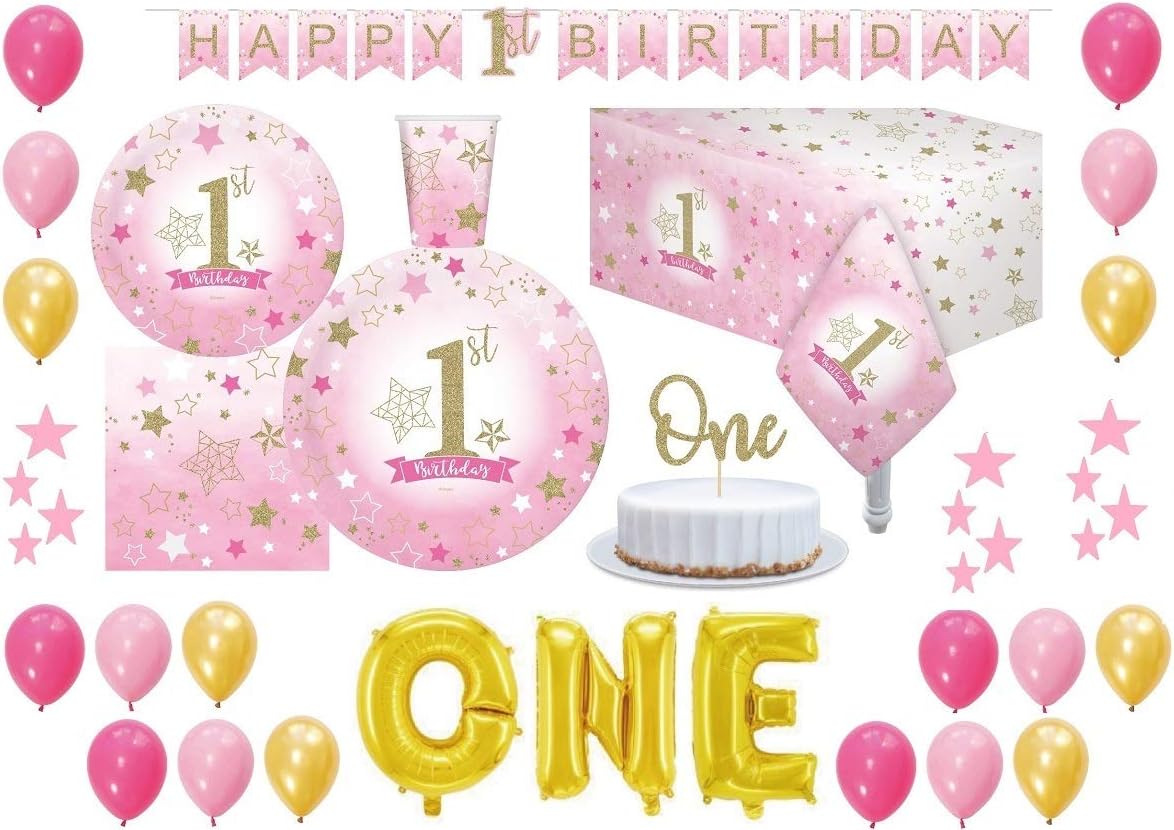 Amazon.com: Oojami 1st Birthday Party Supplies for Girls – Serves 30 ...