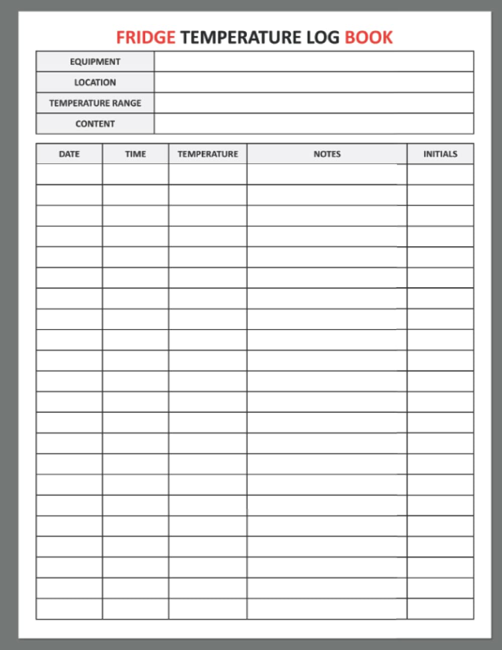 Buy Fridge Temperature Log Book: Daily Recorder / Freezer Monitoring ...