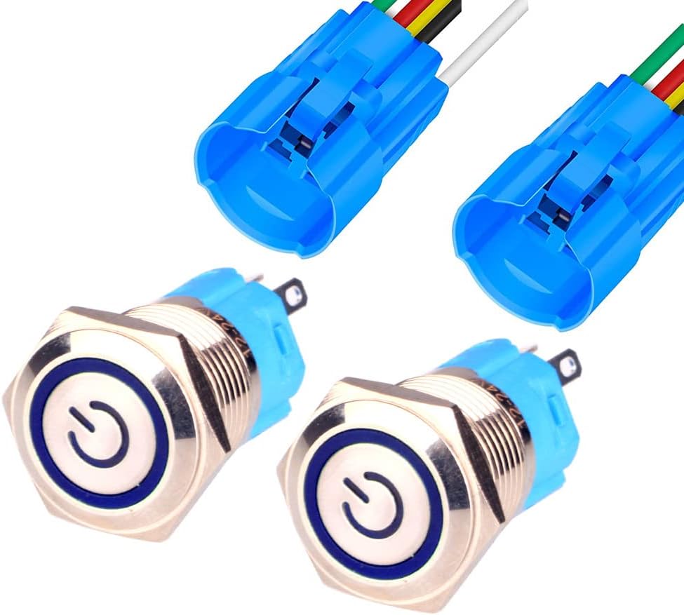 2pcs 0.63''/16mm Stainless Steel Latching Push Button Switch 12V-24V/5A ...