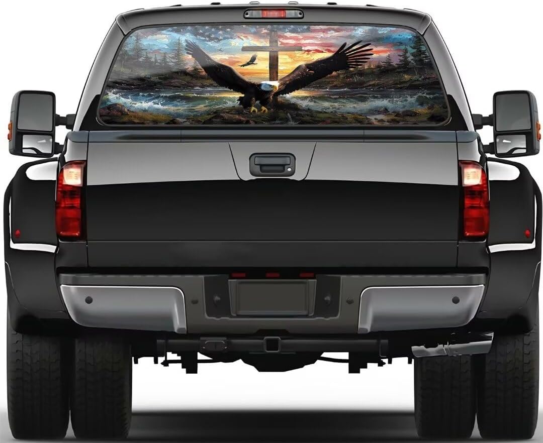 Amazon.com - Truck Back Window Graphics, 58x18 American Flag Eagle ...