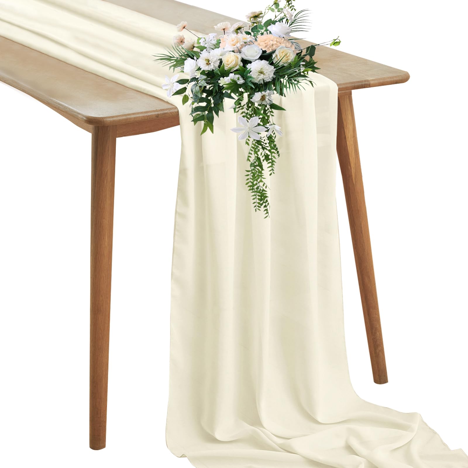 Amazon.com: Horbaunal Ivory Chiffon Table Runners 10FT Sheer Chiffon ...