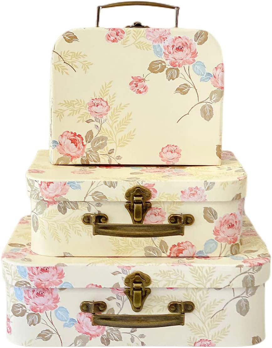 Amazon.com: Fasmov 3 Pack Paperboard Suitcases Storage Box With Lids ...