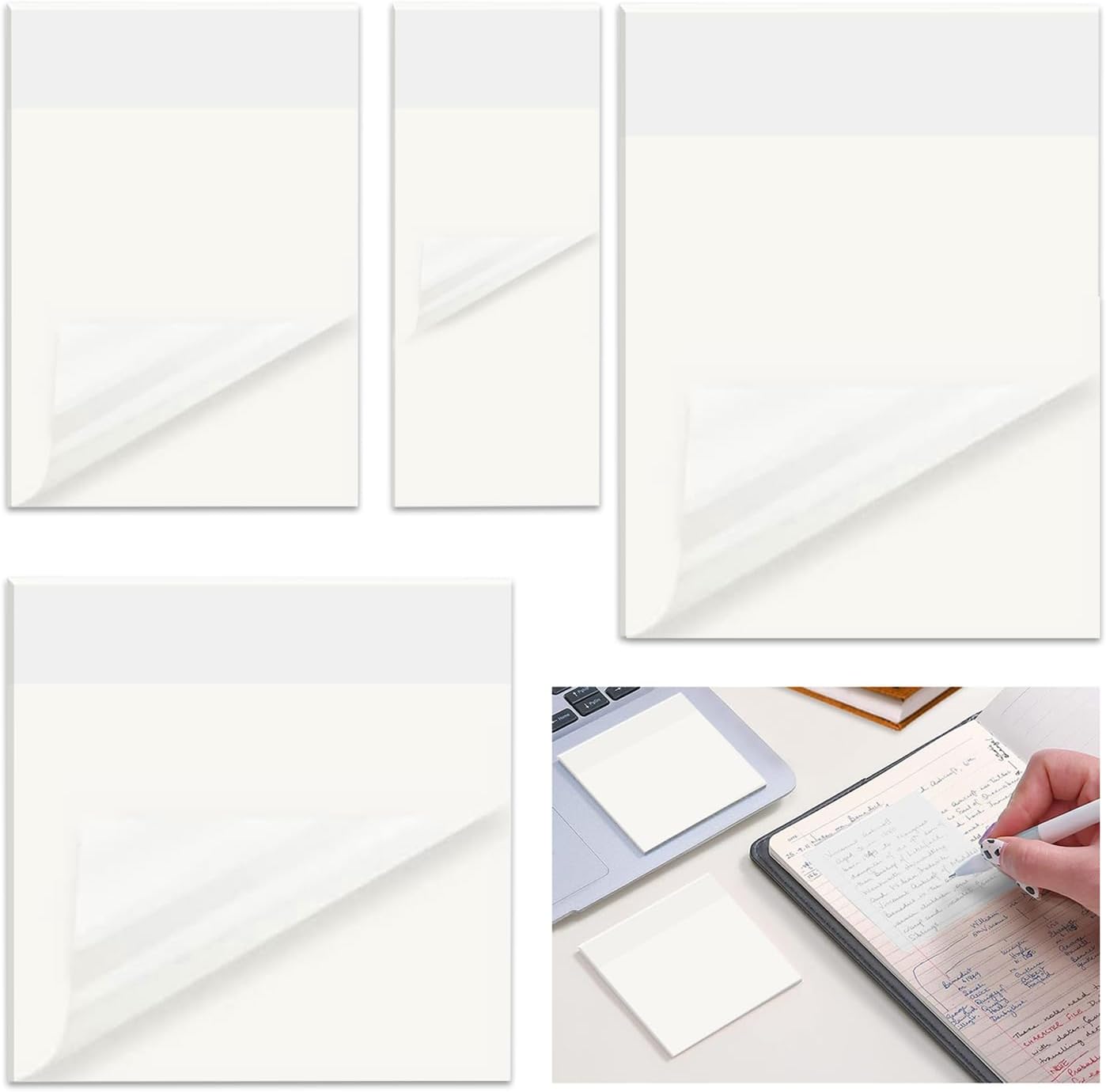 Azxndy 200pcs Transparent Sticky Notes Self-Stick Note Pads, Adhesive ...