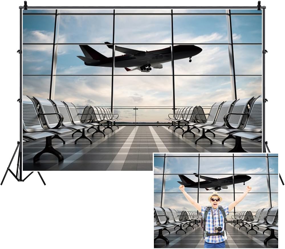 Amazon.com : TTQYFNM 10x8ft Airport Backdrop Airplane Departure Airport ...