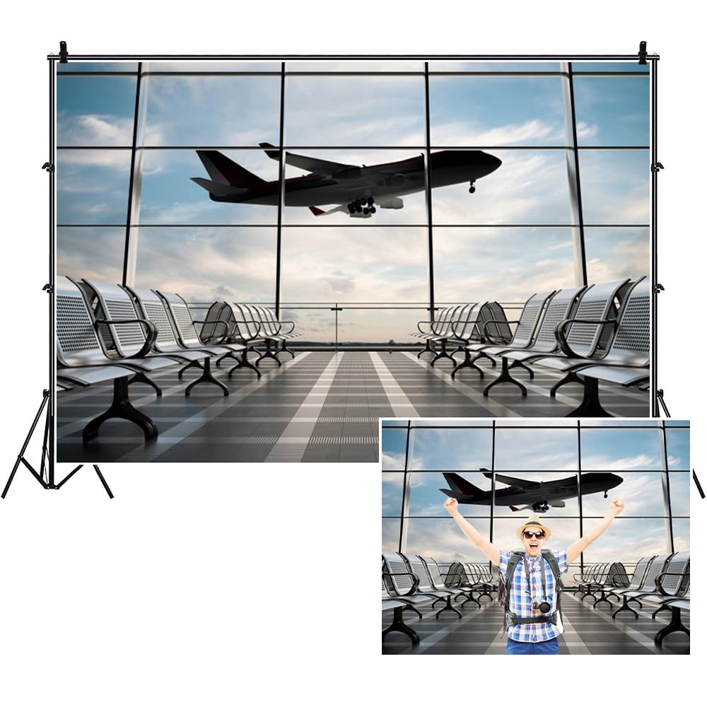 Amazon.com : TTQYFNM 15x10ft Airport Backdrop Airplane Departure ...