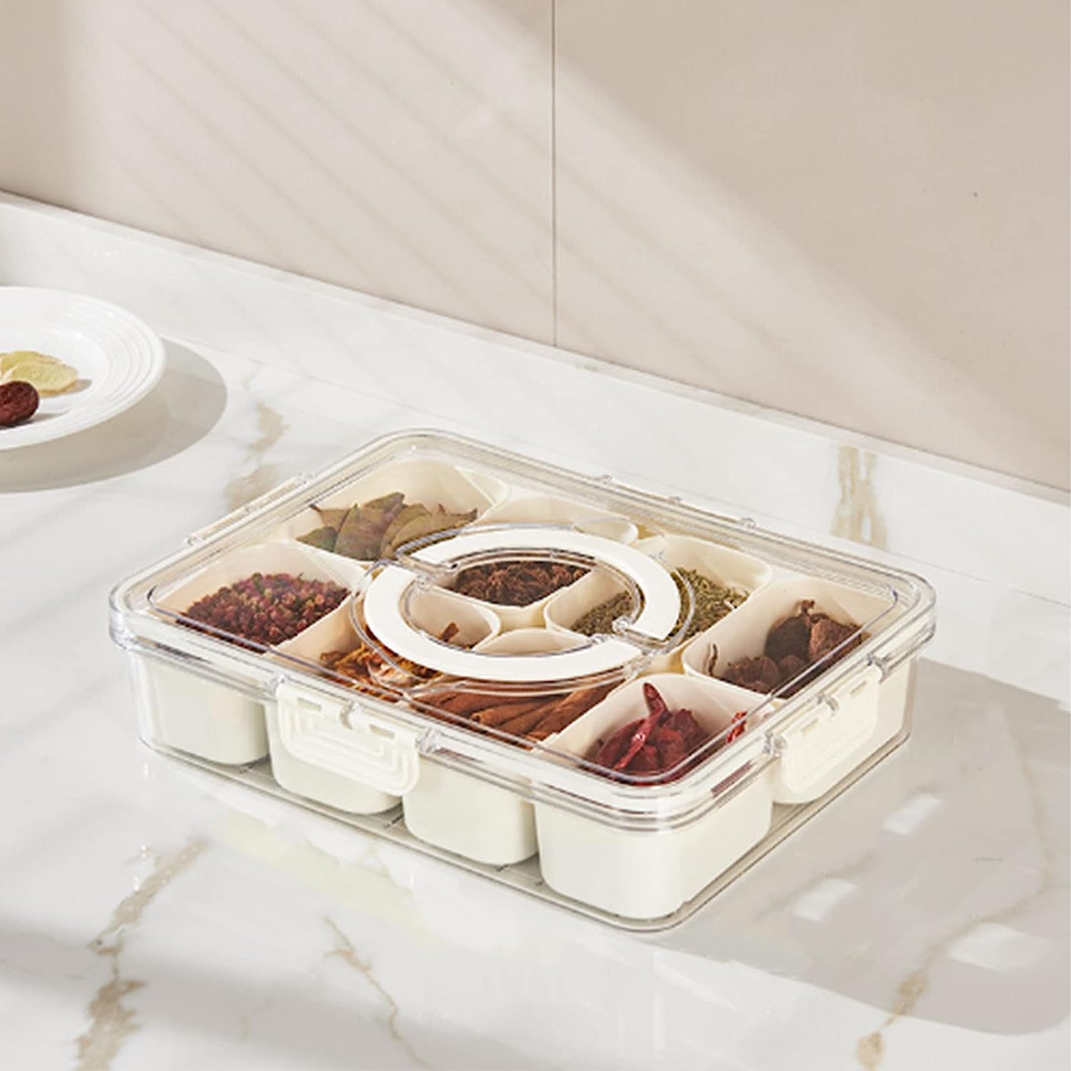 Buy AWOKZA Spice Box With Lock & Handle 8 Section Spice Rack Organizer ...