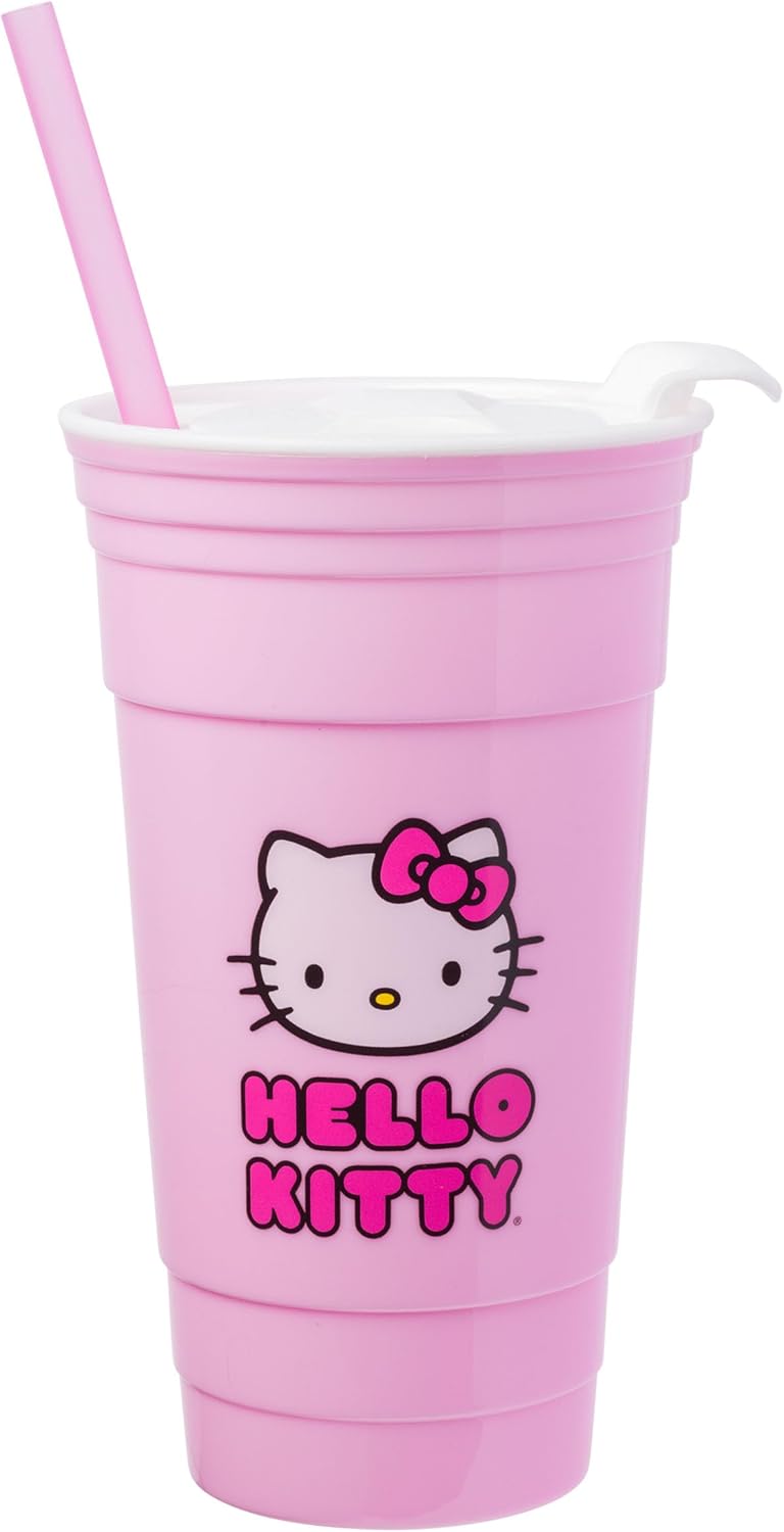 Amazon.com | Silver Buffalo Hello Kitty Face Logo Plastic Tumbler with ...