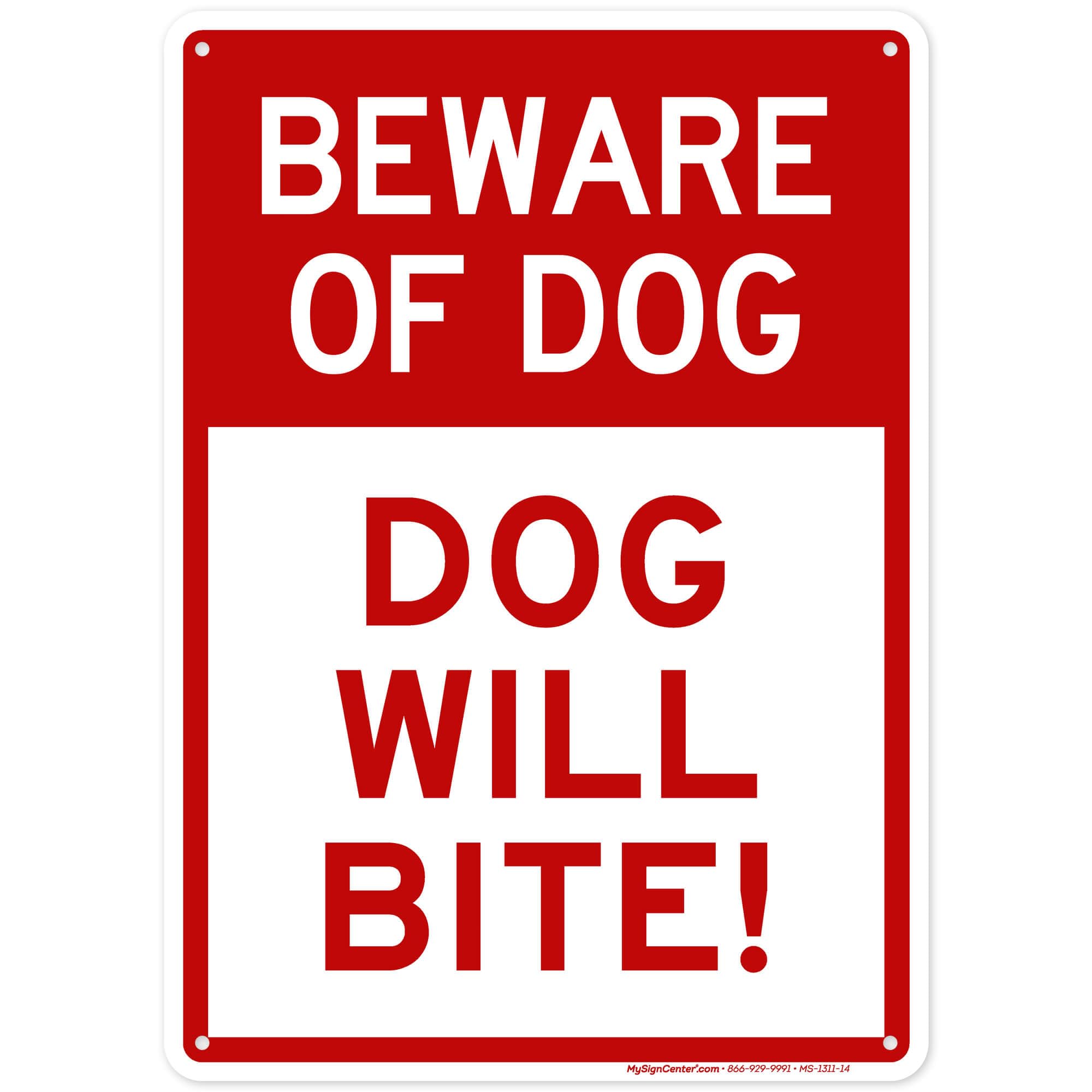 Amazon.com: Beware of Dog, Dog Will Bite Sign, 10x14 Inches, Rust Free ...