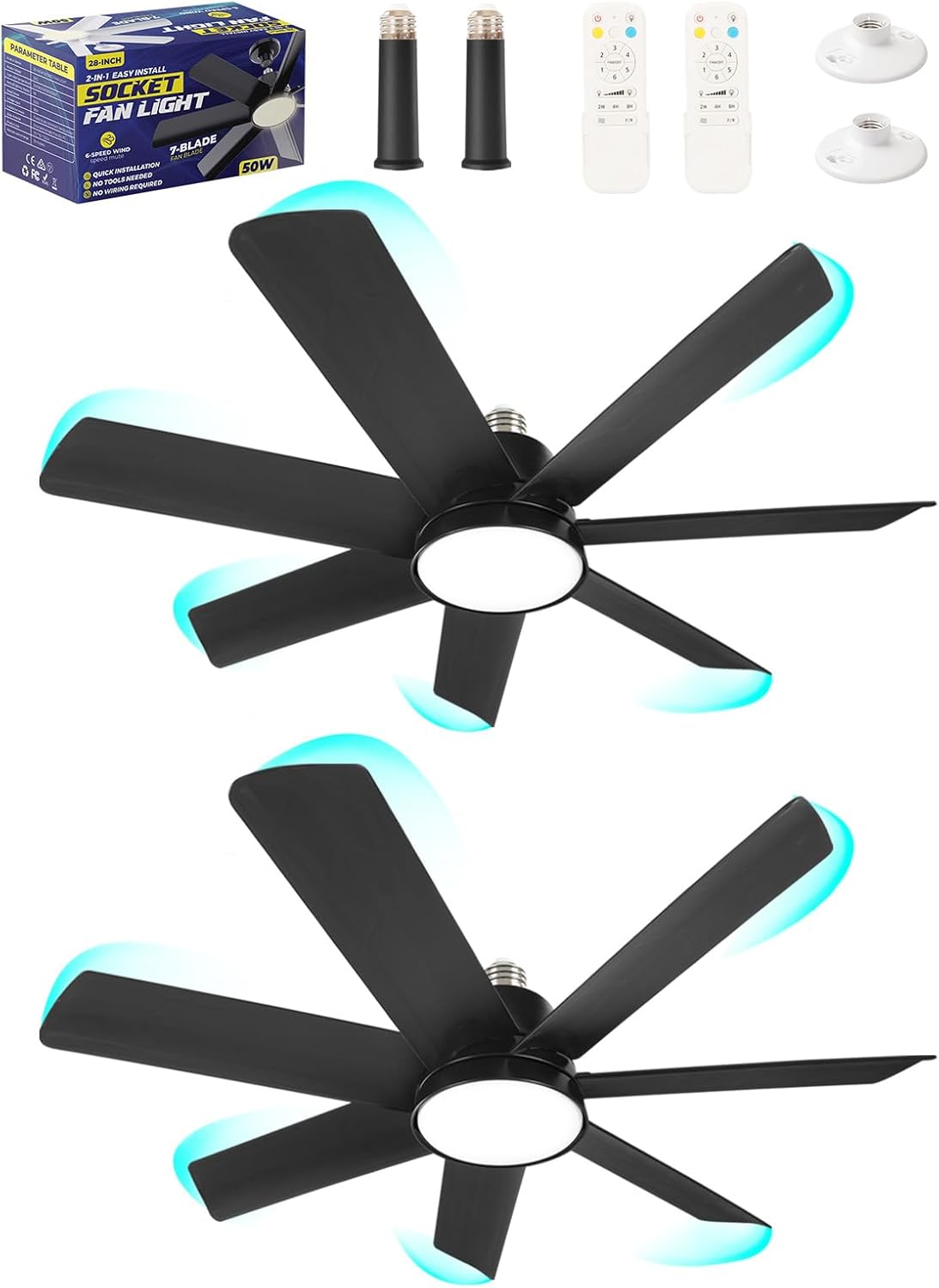 Socket Fans Light with Remote, 28'' Ceiling Fans with Lights, 3 Colors ...