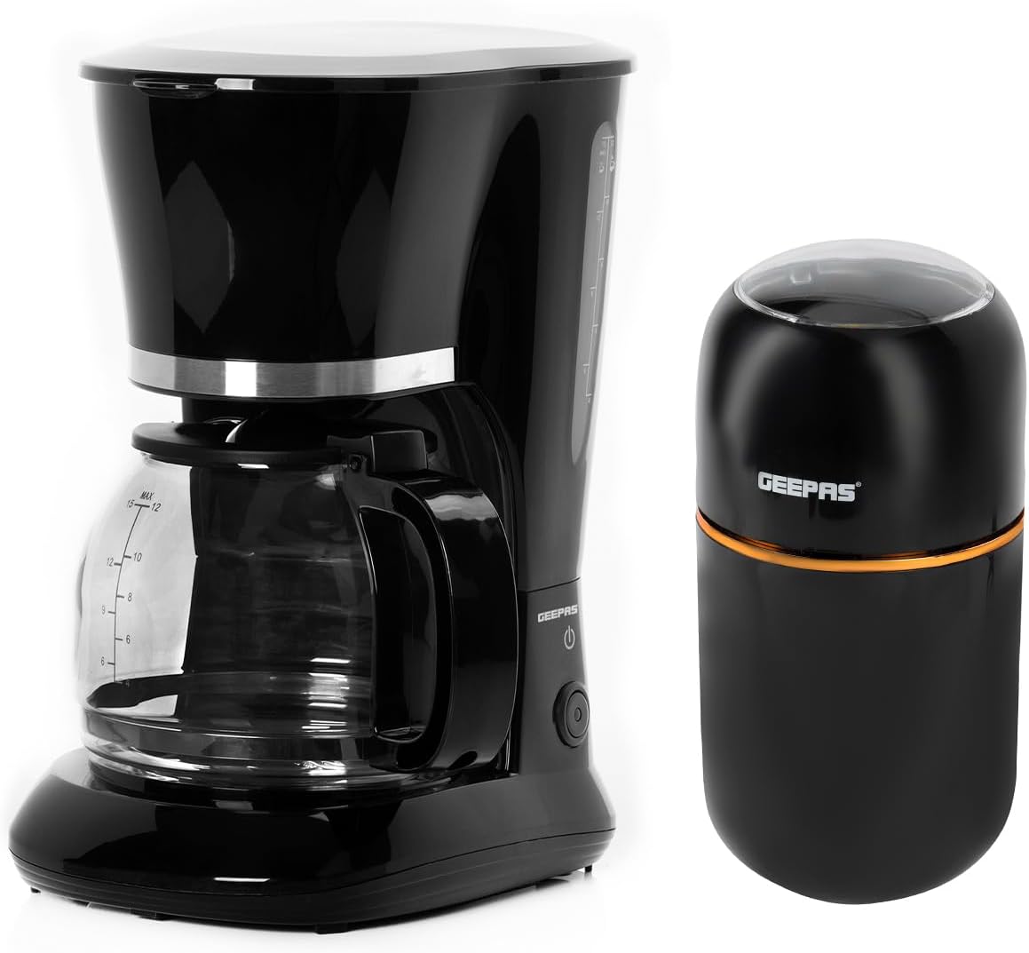 GEEPAS 1.5L Filter Coffee Machine & Coffee Grinder 80g Capacity Combo ...
