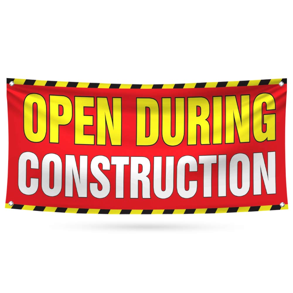 Amazon.com : Voila Print Open During Construction Banner Sign - 13 Oz ...