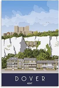 Amazon.com: Dover Cliffs and Castle Vintage Travel Landscape Poster ...