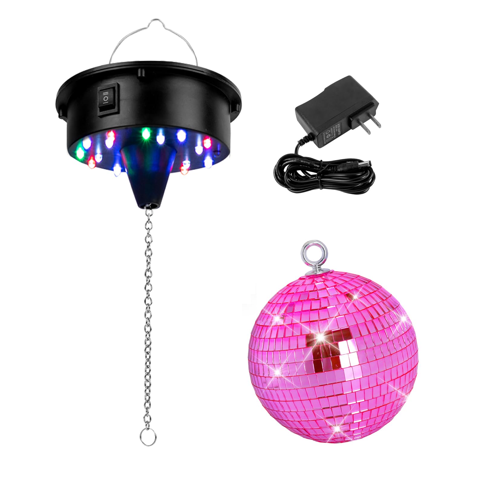 8" Mirror Ball with Hanging Ring and 6 RPM Disco Ball Motor with 18 ...