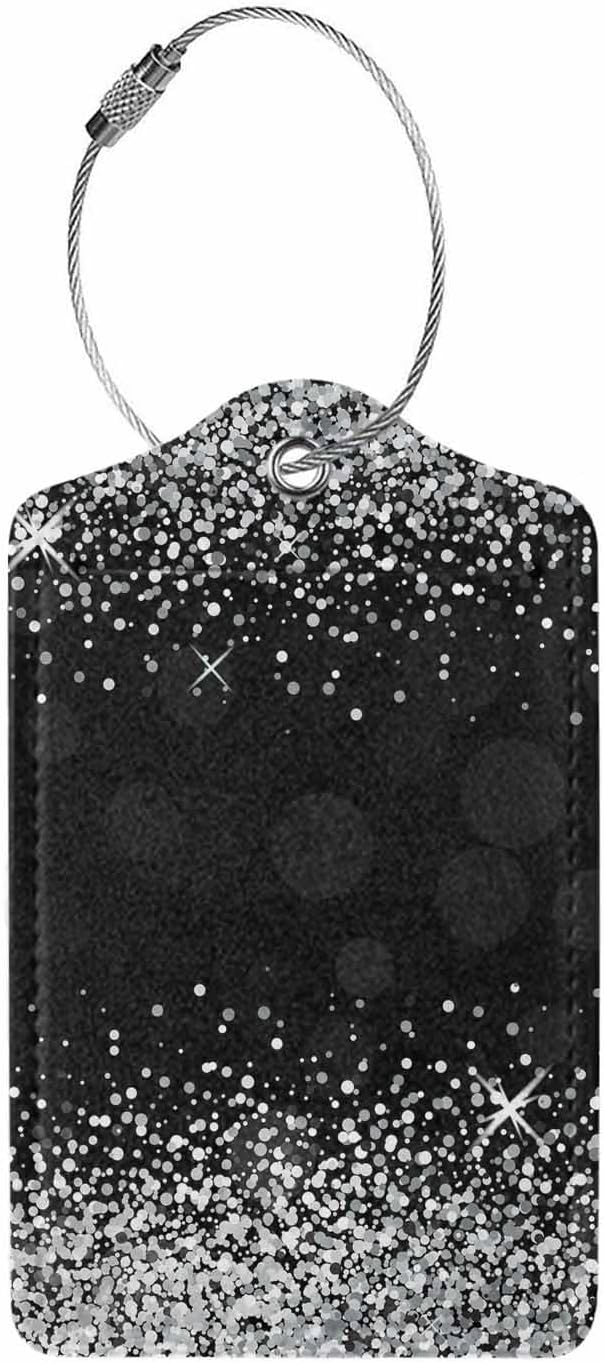 Amazon.com | Numland Luggage Tag Black Shiny Silver Glitter,Stainless ...