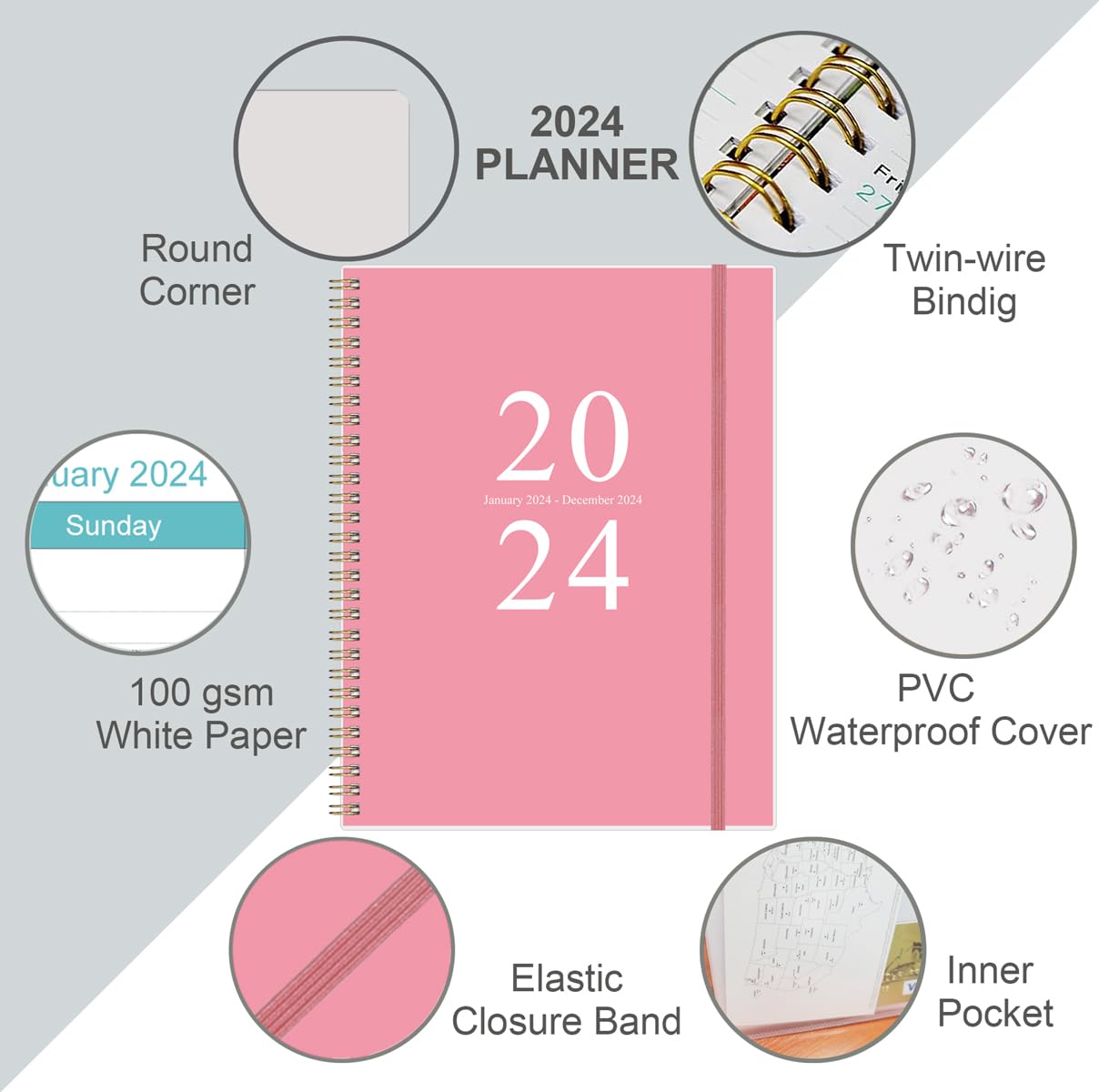 Snapklik.com : 2024 Planner - Weekly & Monthly Planner Spiral Bound ...