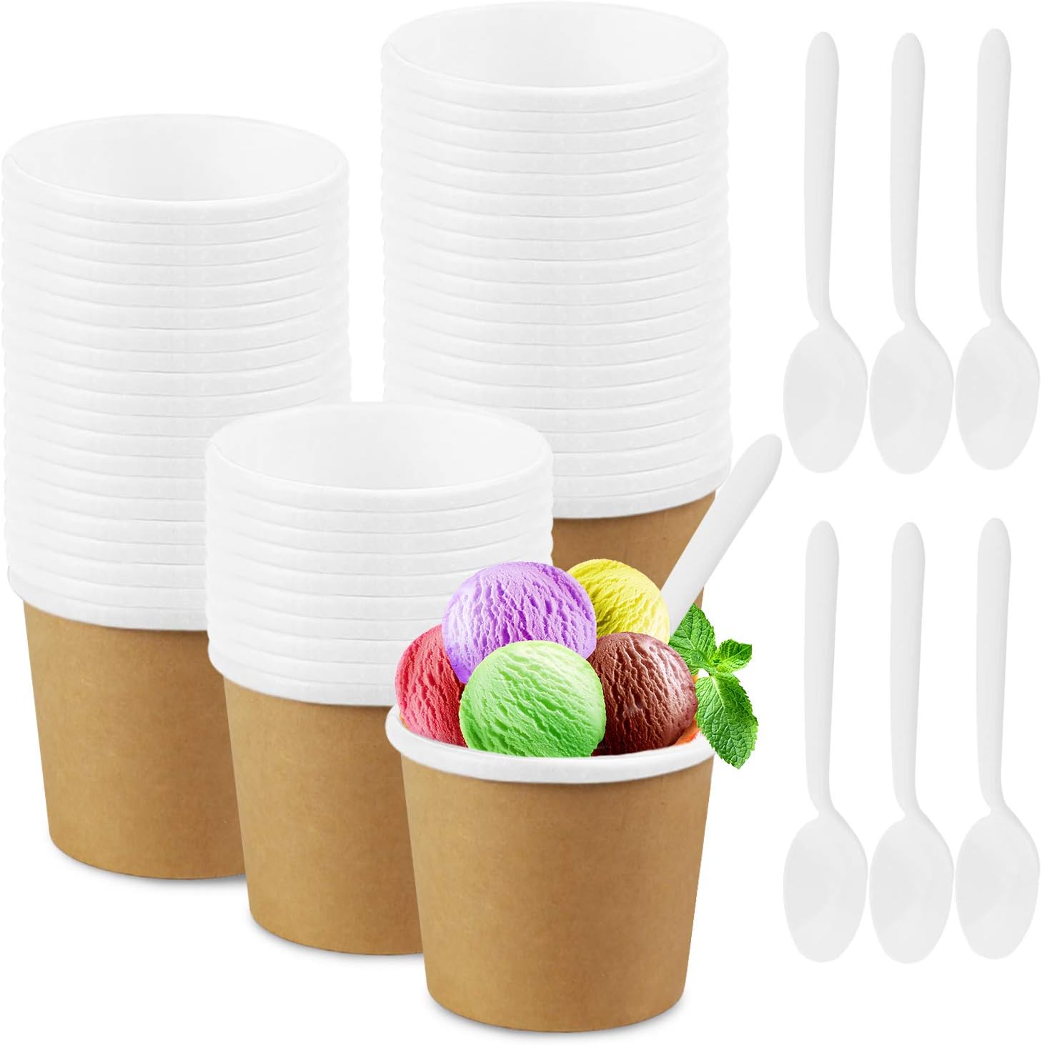 Amazon.com | 100 Pcs Ice Cream Cups Paper Ice Cream Bowls Disposable ...