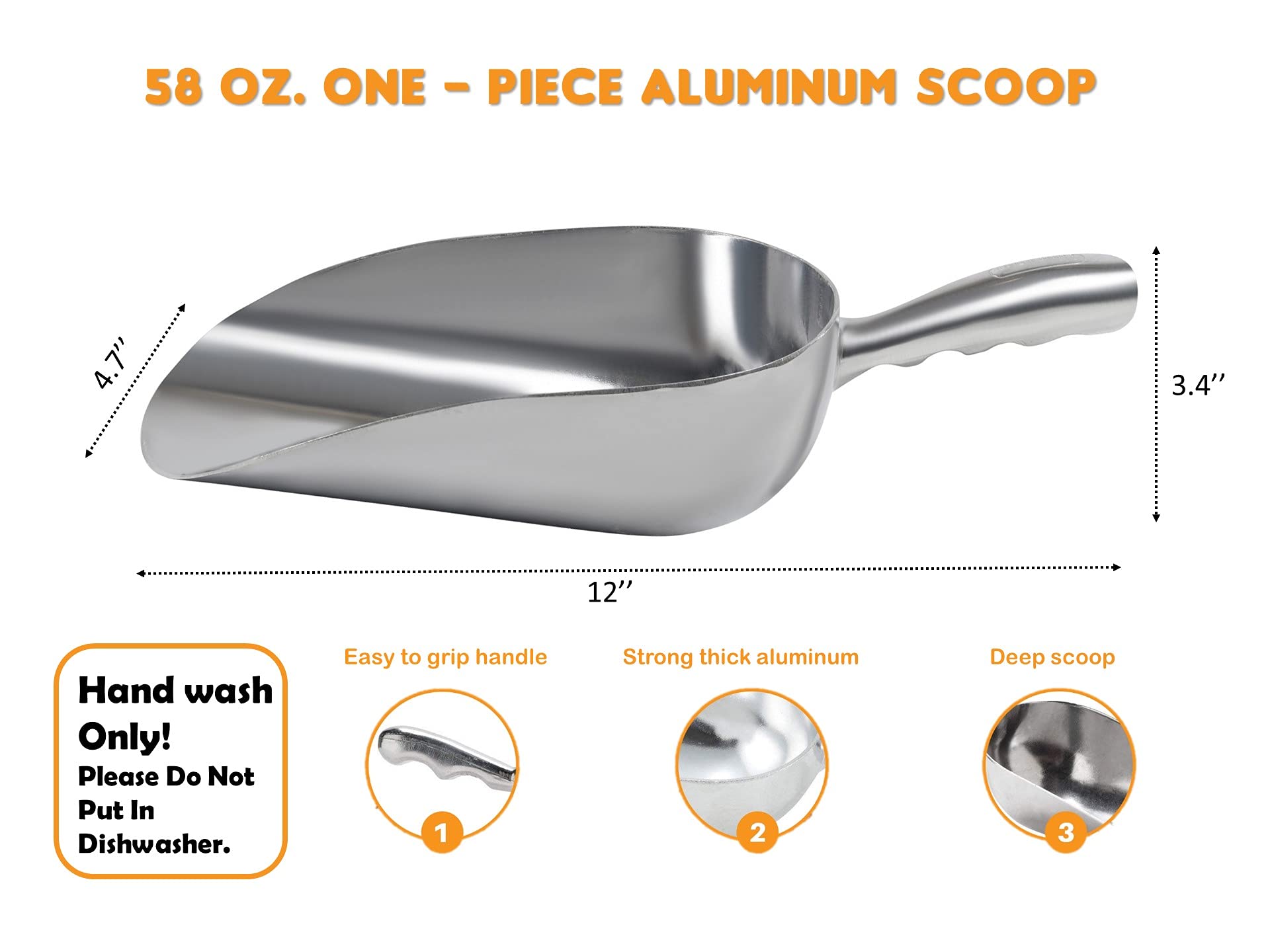 Snapklik.com : Cast Aluminum Utility Scoop - 58 Oz - Round Bottom, Ice ...