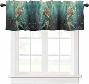 Amazon.com: PPTEMSOTKE Beautiful Mermaid Blow Bubbles Valances for ...
