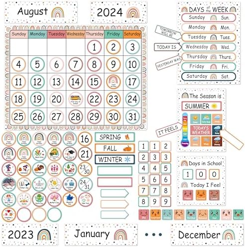 Amazon.com : WJFNKXKL 130 Pieces Boho Rainbow Calendar Bulletin Board ...