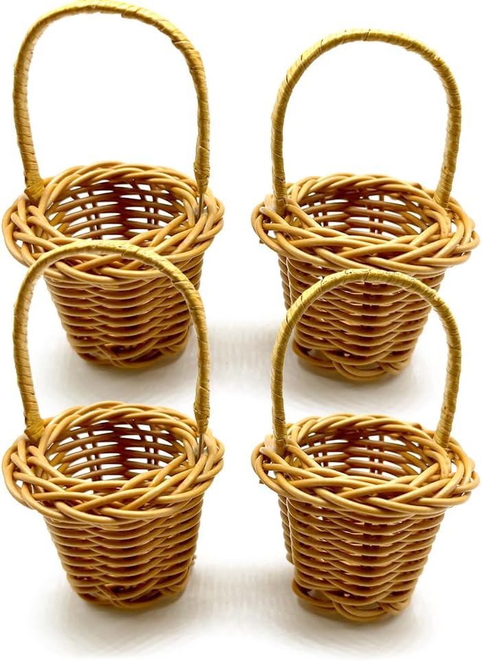 Amazon.com: Art&Beauty 4pcs Tiny Miniature Rattan Baskets with Handles ...