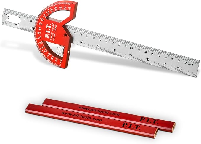 P.I.T. Angle Protractor Square 12 Inch, Adjustable Construction ...