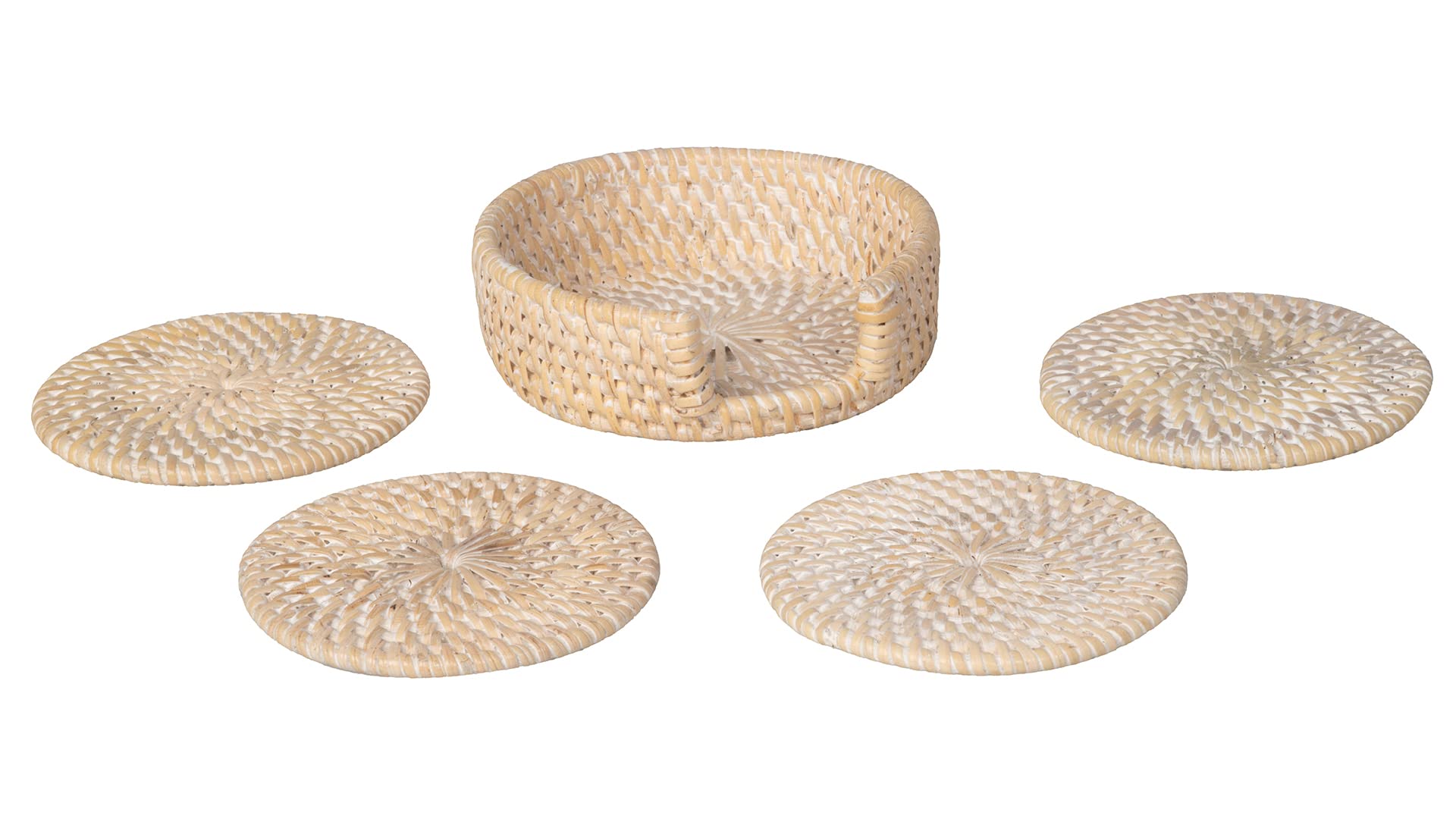 Amazon.com: Loma Round Rattan Coasters with Holder, Set of 4 Coasters ...