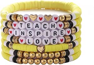 Amazon.com: Cute Strawberry Teacher Appreciation Stackable Bracelets for Women Colorful Solft ...