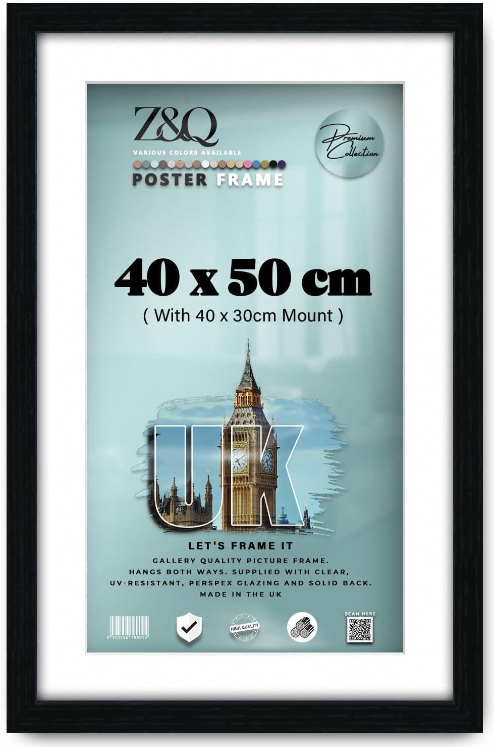 Z&Q 40cm x 50cm Display Photo Frame Black With Mount 30x40cm & Without ...