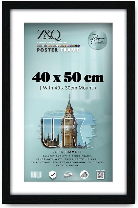 Z&Q 40cm x 50cm Display Photo Frame Black With Mount 30x40cm & Without ...
