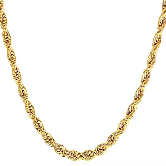 SALVE Men Gold Rope Chain Necklace for Men | 18K Gold Plated Stainless ...