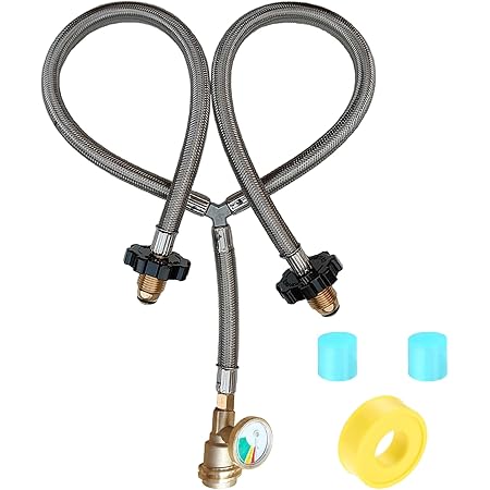 Amazon.com : Upgraded Dual Propane Tank Connection Hose Kit with Gauge ...