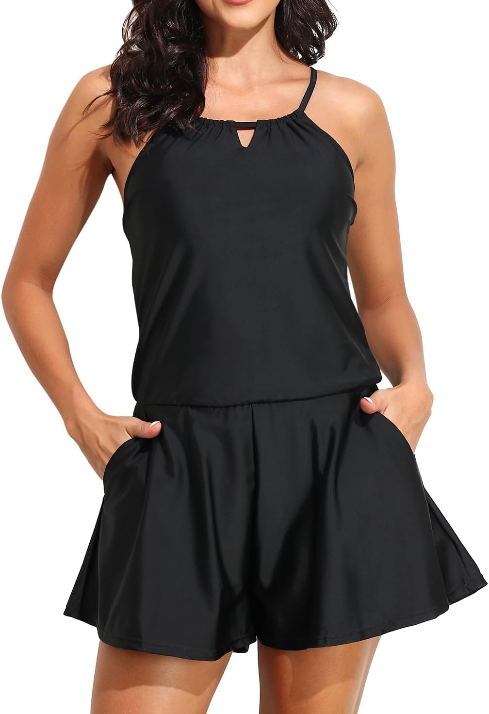 Smismivo Shorts Romper for Women Summer Modest One Piece Swimsuit High ...