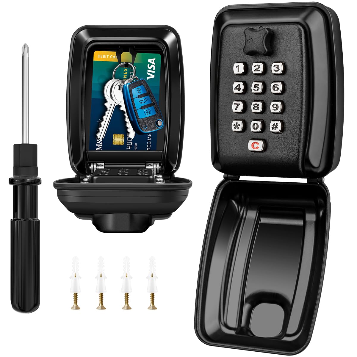 Faneam Large Key Safe Box Wall Mounted Key Lock Box 12-Digit ...