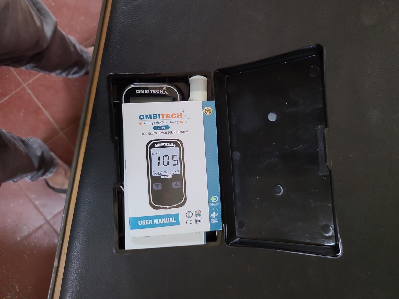 AmbiTech Elizy blood glucometer and 100 strips with 100 Round lancets ...