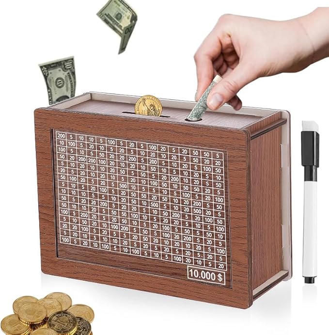 Amazon.com: 10000 Savings Challenge Box,Cash Vault Wooden Savings Box ...