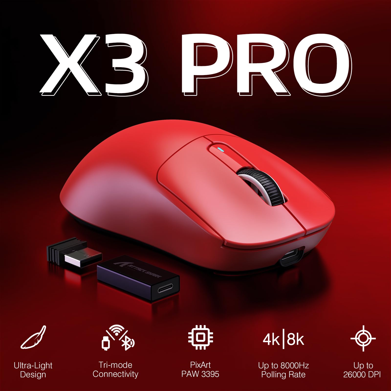 Snapklik.com : MANBASNAKE Attack Shark X3 Pro 4K/8K Hz Mouse, 59g ...