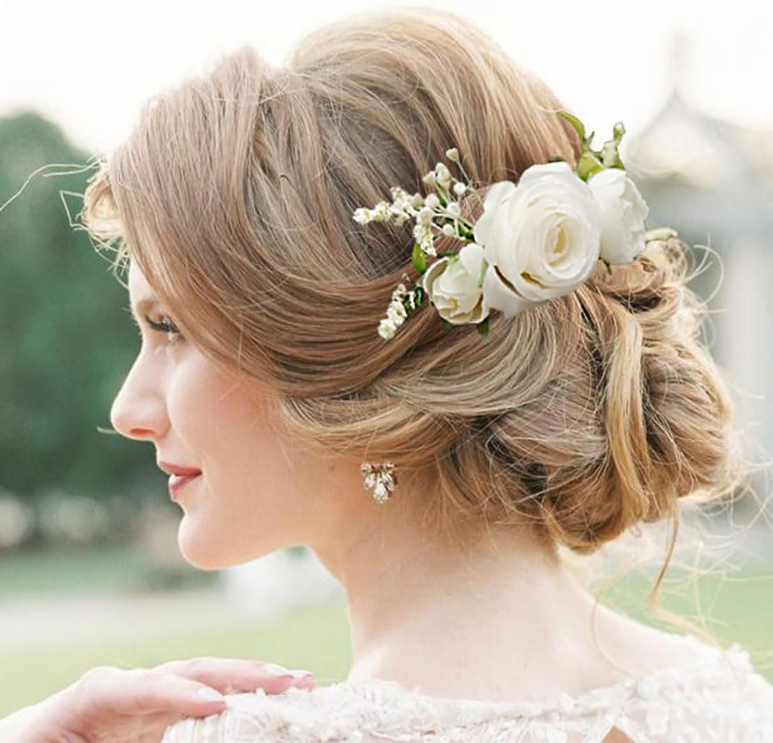 Amazon.com : Kercisbeauty Blush Pink Rose Hair Comb Leaf Headpiece ...