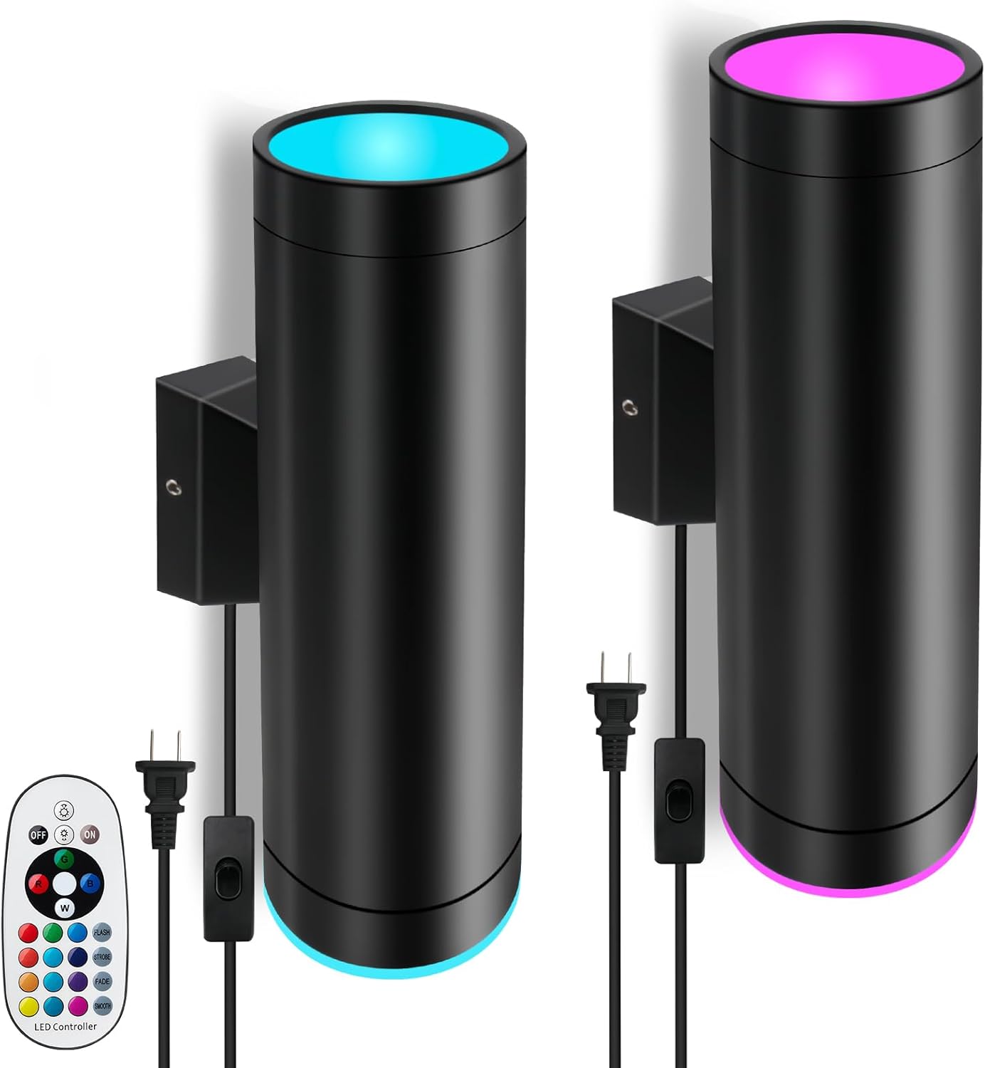 Hawady Wall Sconces Set of Two: 12W RGB Indoor Wall Lamp with Remote ...