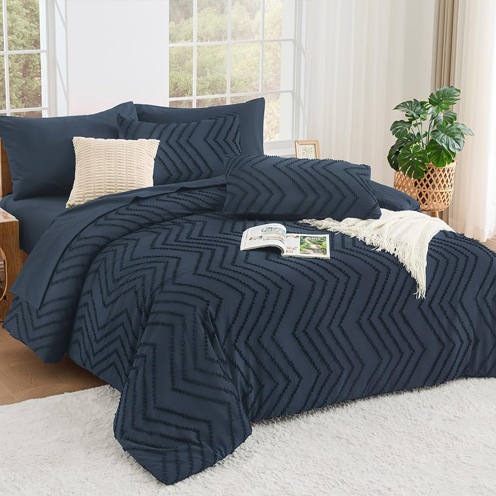 Andency California King Comforters Set with Sheets Navy，7 Pieces Bed in ...