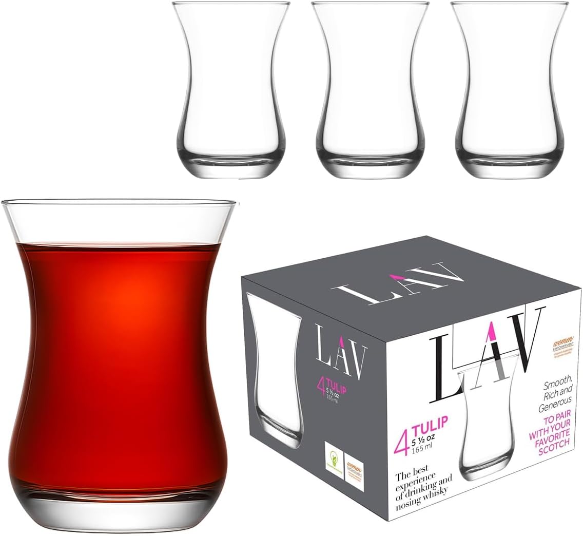LAV Turkish Tea Cups Set of 4 - Turkish Tea Glasses 5.5 oz - Glass Tea ...