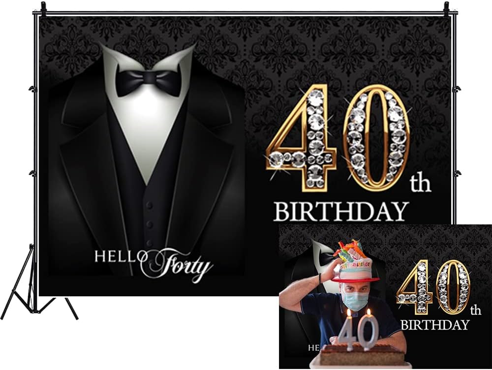 Amazon.com : DORCEV 10x7ft Hello Forty Tuxedo Backdrop for Man 40th ...