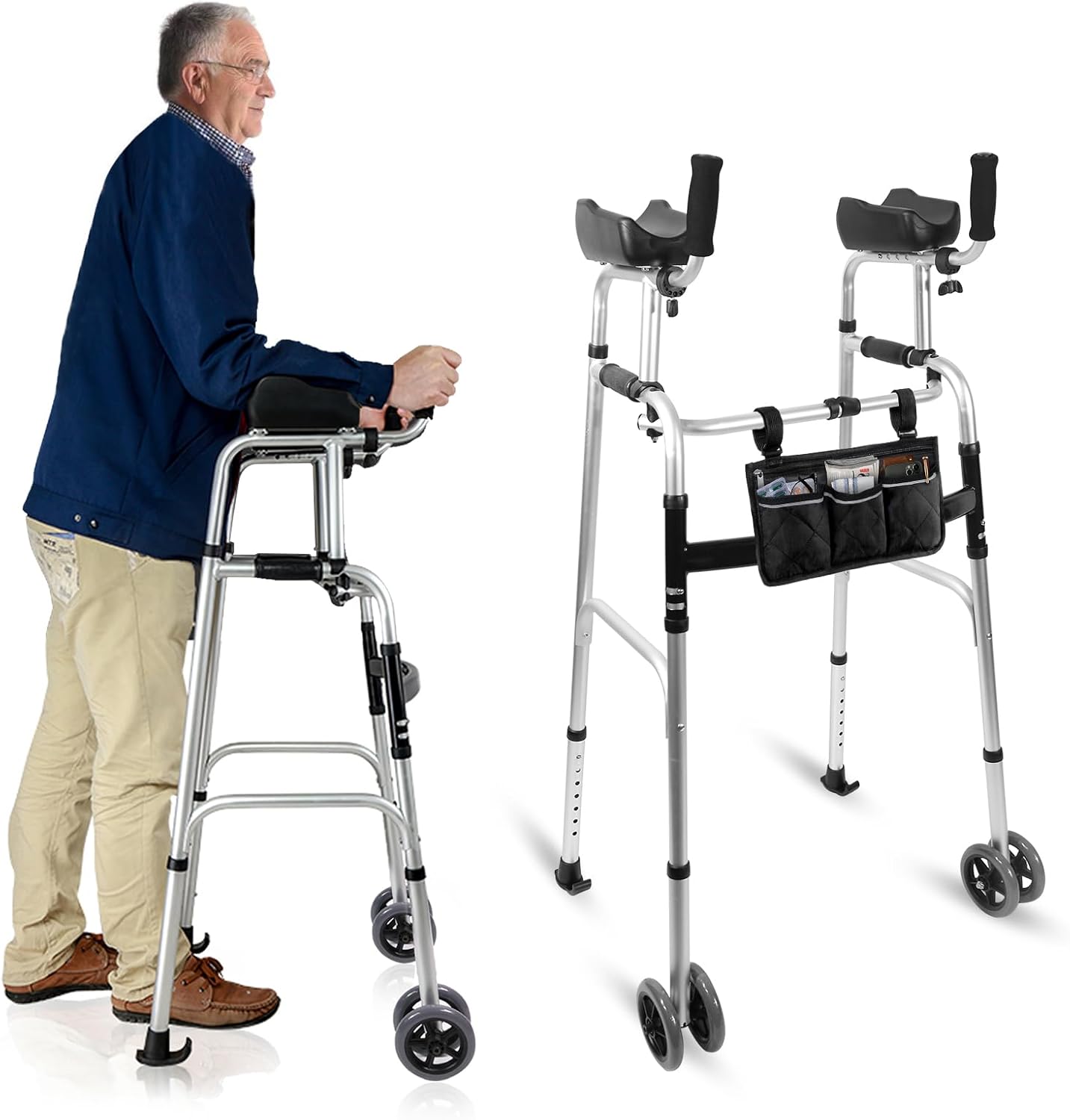 Amazon.com: Dual-Wheel Stand Up Walker with Armrest Pad - Aluminum ...