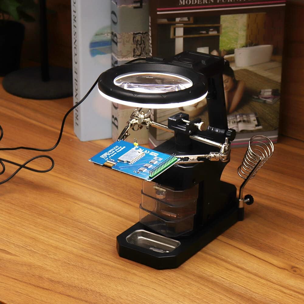 3X/4.5X/25X Soldering Iron Stand Holder Table Magnifier Illuminated ...