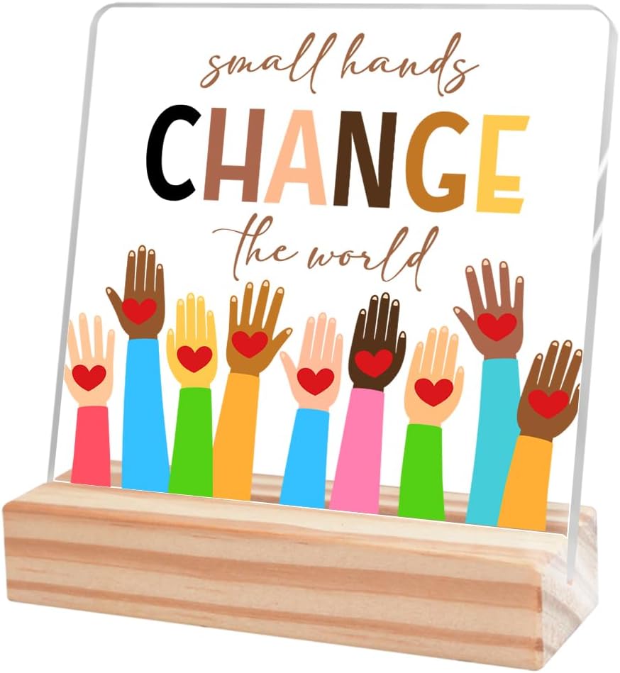 Amazon.com: Nursery Room Table Sign, Small Hands Change the World ...