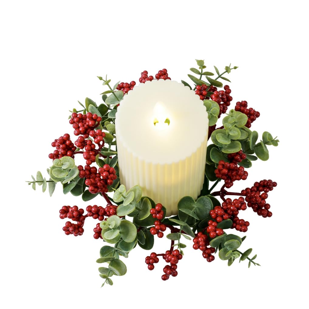 Amazon.com: Christmas Candle Rings 3 Inch Center, 4 Pcs Artificial Red ...