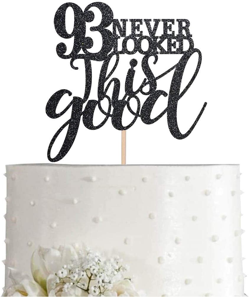 Amazon.com: 93 Black Glitter Happy 93rd Birthday Cake Topper, Cheers to ...
