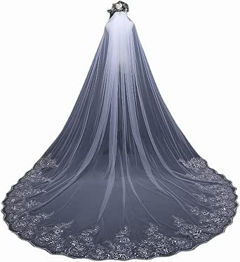 JOELEW Bridal Veil Cathedral Flower Lace Wedding Bridal Veil with Metal ...