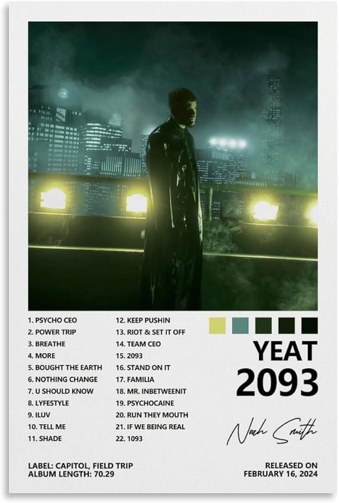 Amazon.com: BLRTKFO Yeat Poster 2093 Album Cover Poster for Bedroom ...