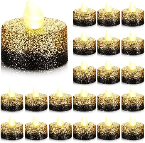 Retisee 48 Pcs Flameless LED Tea Lights Gold Black Glitter Electric ...