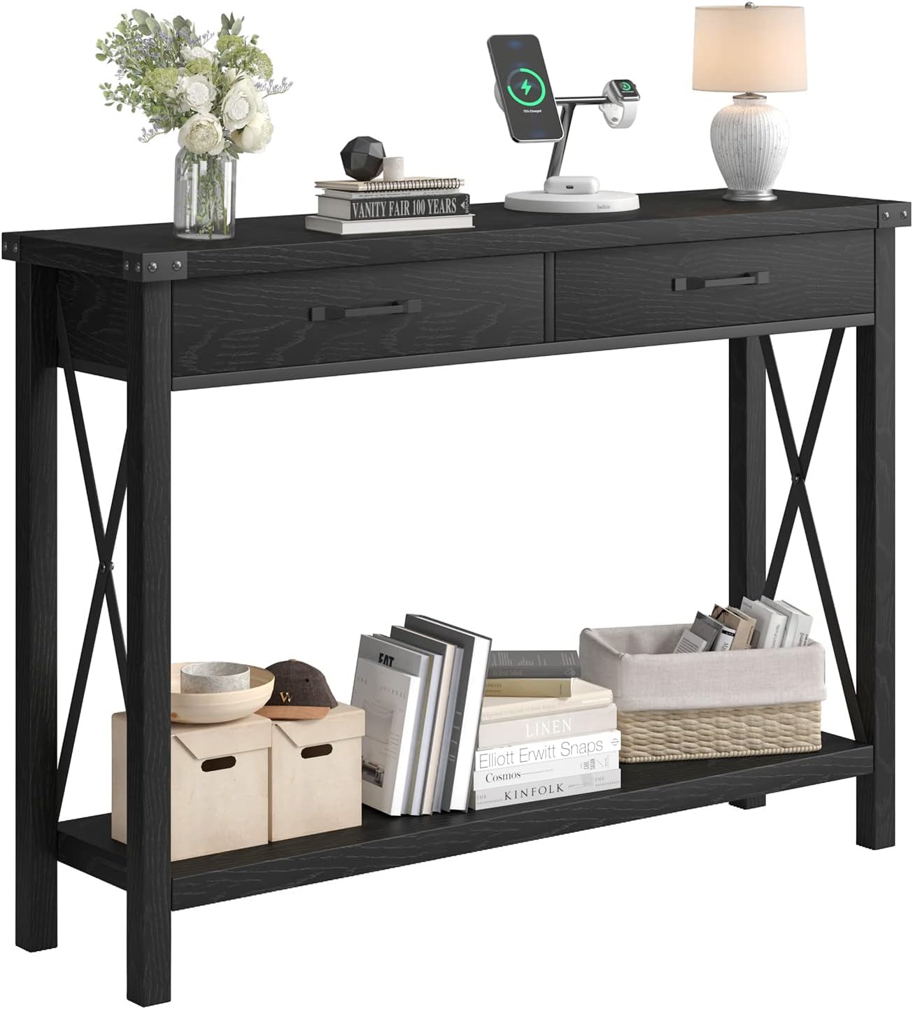 Amazon.com: TaoHFE Black Entryway Table with Drawer Modern Wood Narrow ...